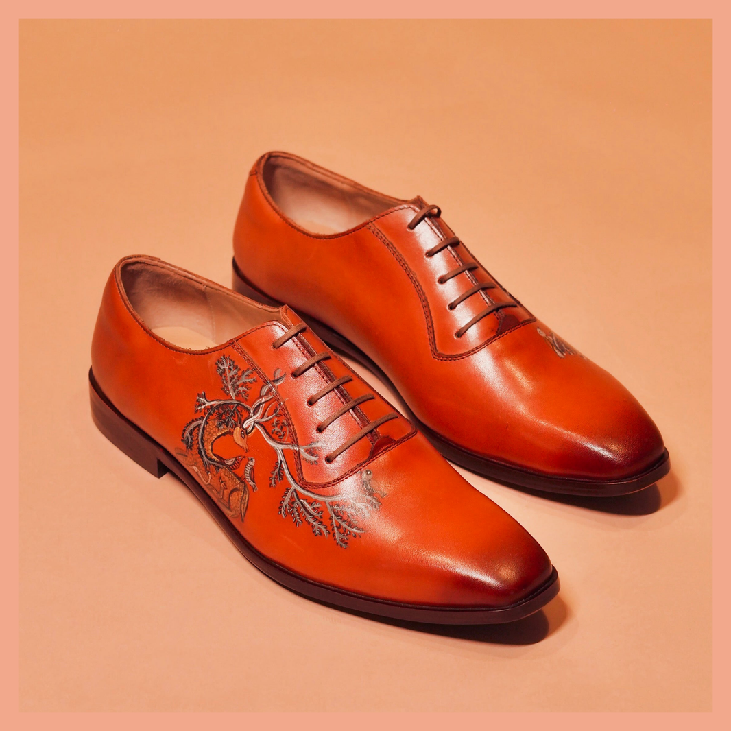 Alto Tesso - Cuban Heel Tan Weave Classy Leather Oxford | dmodot